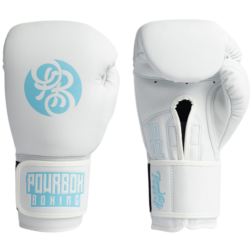Powrbox Undefeated Iceman Matte White/Ice Blue Boxing Gloves at FightHQ