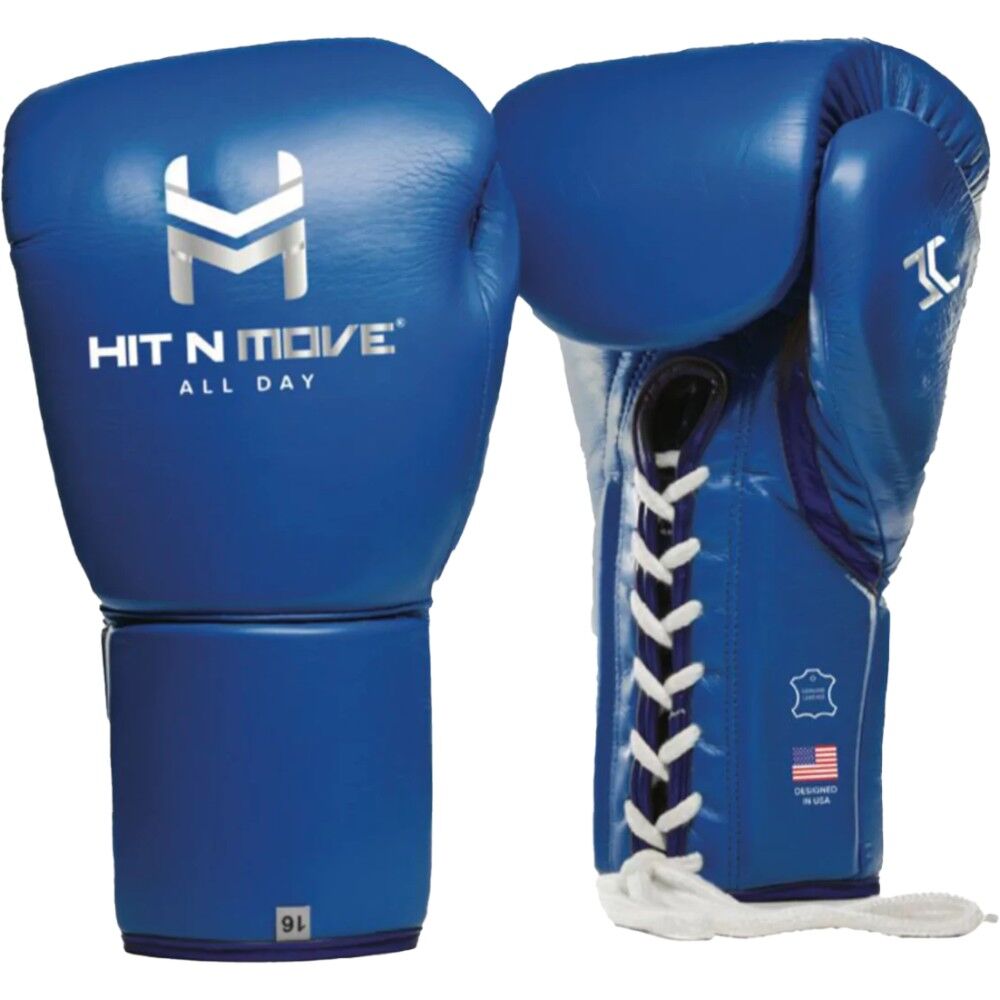 Hit N Move All Day Pro Balance Blue Lace Up Boxing Gloves at FightHQ