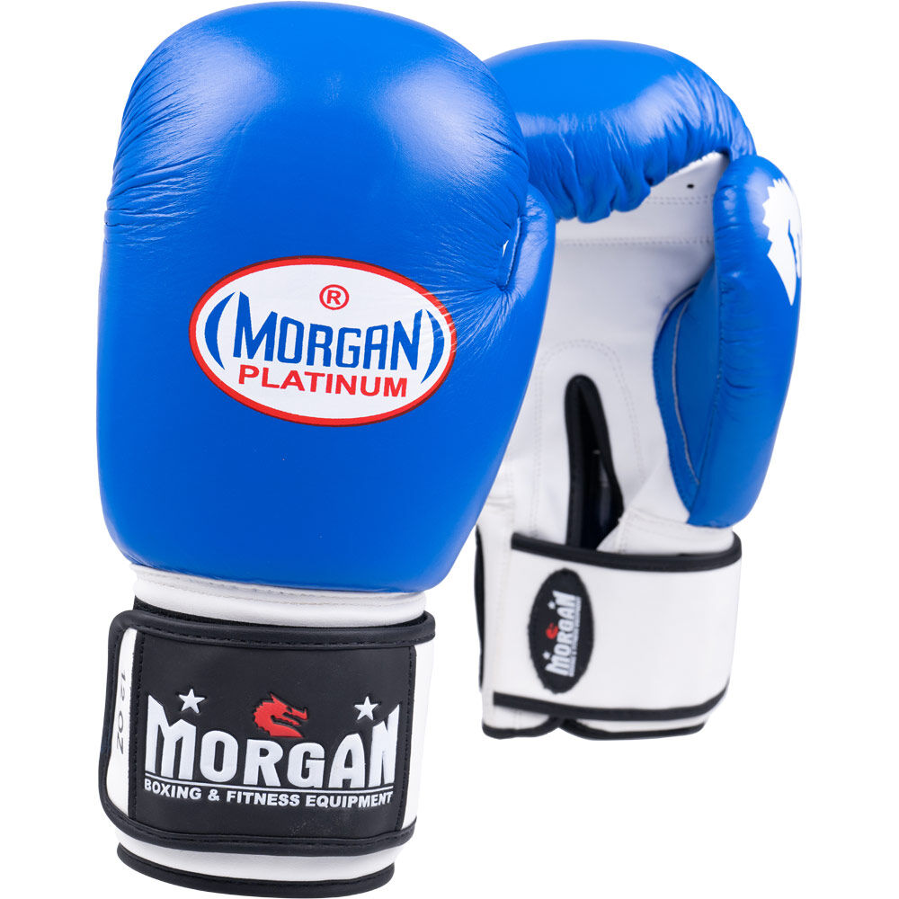 Morgan Sports V2 Platinum Blue Leather Sparring Gloves at FightHQ