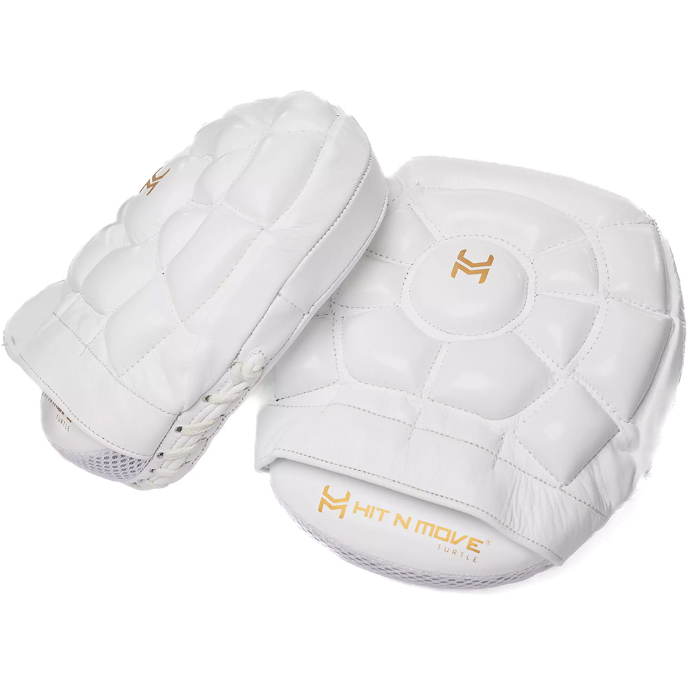 Hit N Move White Curved Micro Turtle Focus Mitts at FightHQ