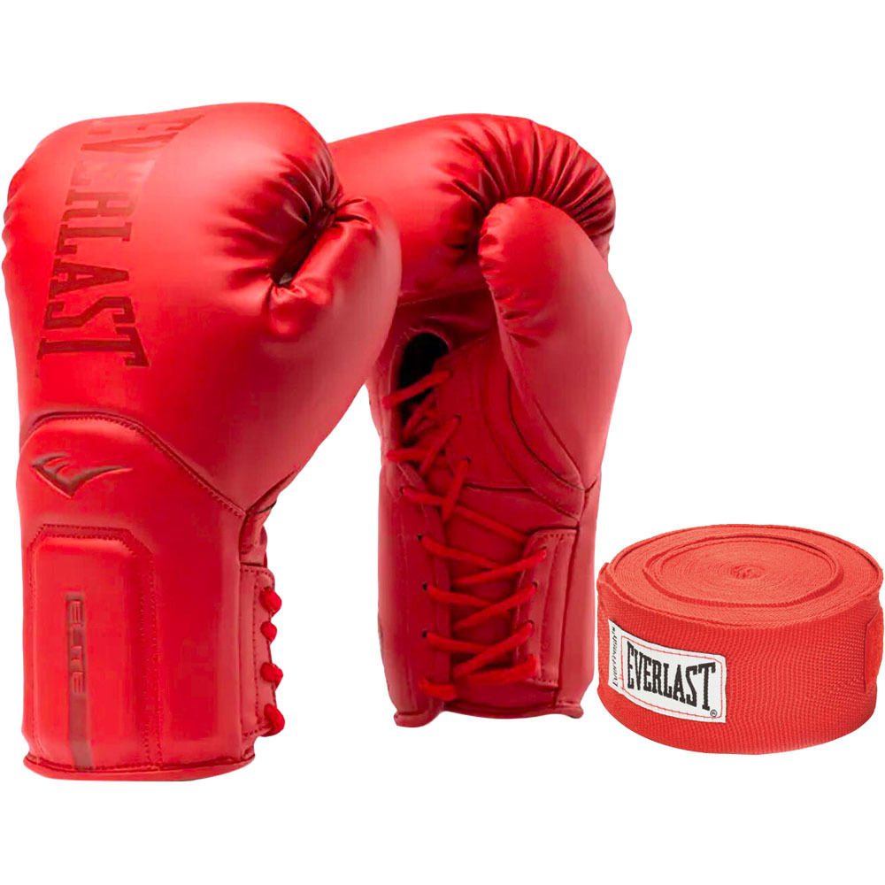 Everlast Elite 2 Pro Red Hand Wraps & Lace Up Gloves at FightHQ