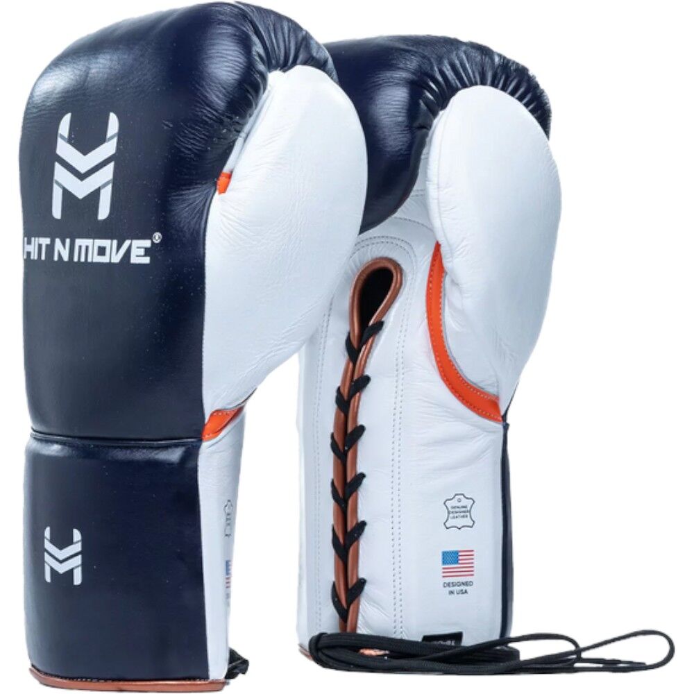 Hit N Move Suvari Horse Hair Deep Blue Lace Up Boxing Gloves at FightHQ