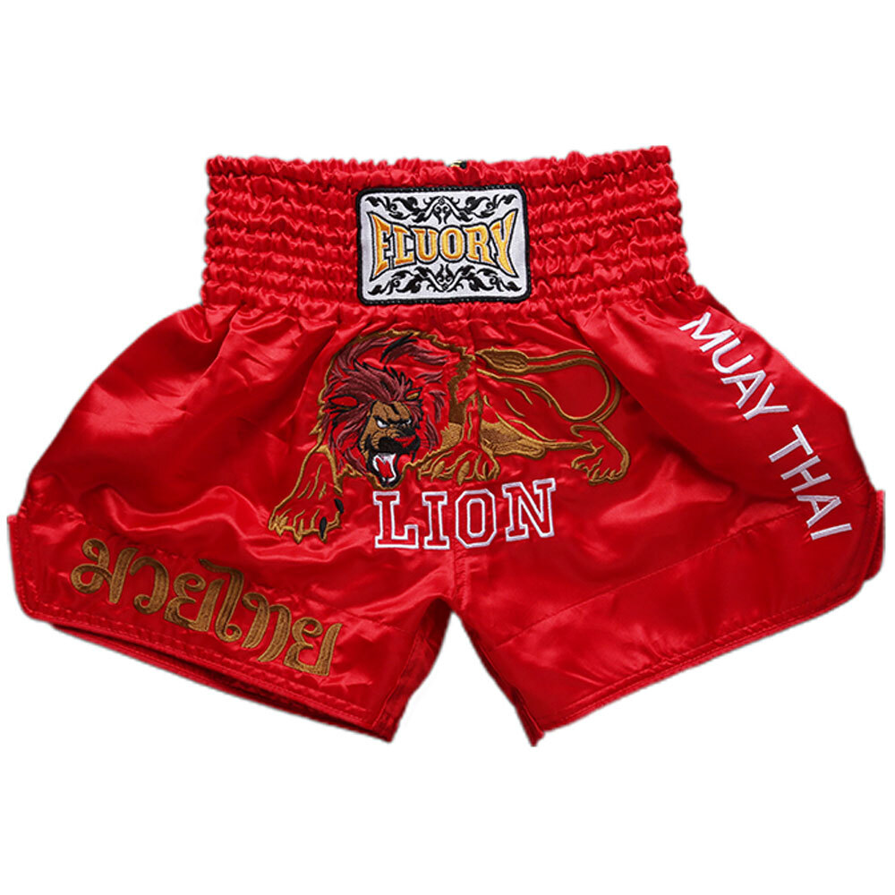 Fluory Lion Red Muay Thai Shorts at FightHQ