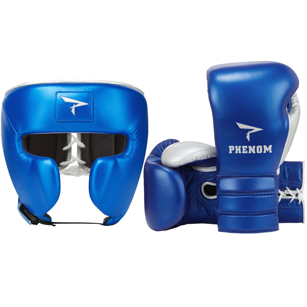 Phenom Boxing Metallic Blue/Silver Lace Sparring Kit at FightHQ