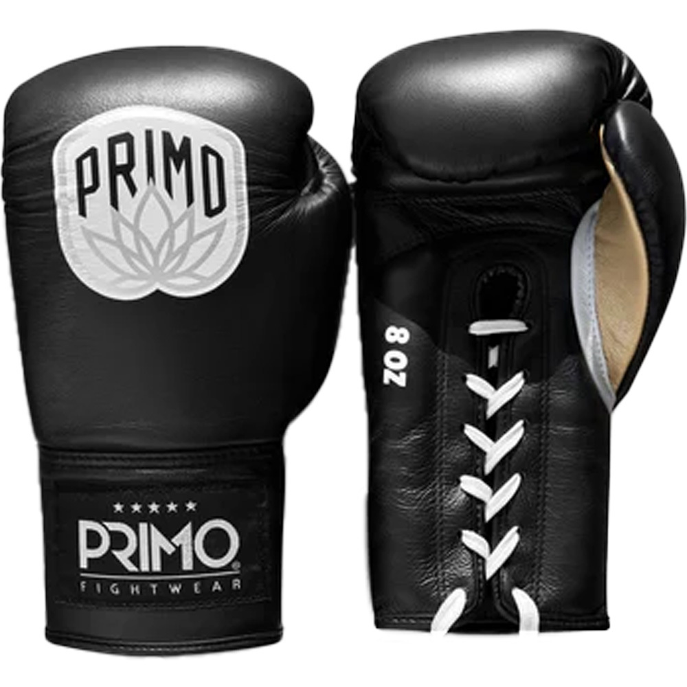 Primo Pro Black Lace Up Boxing Gloves at FightHQ