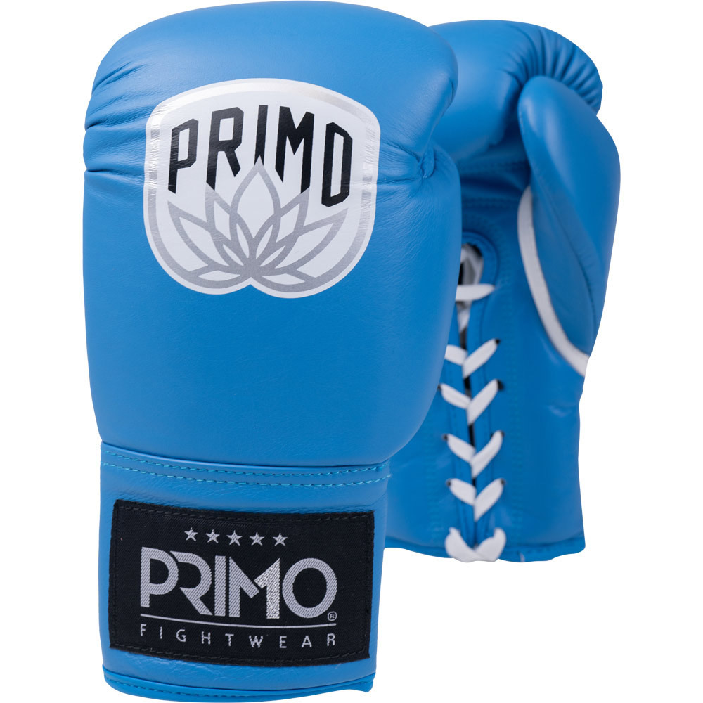Primo Pro Blue Lace Up Boxing Gloves at FightHQ