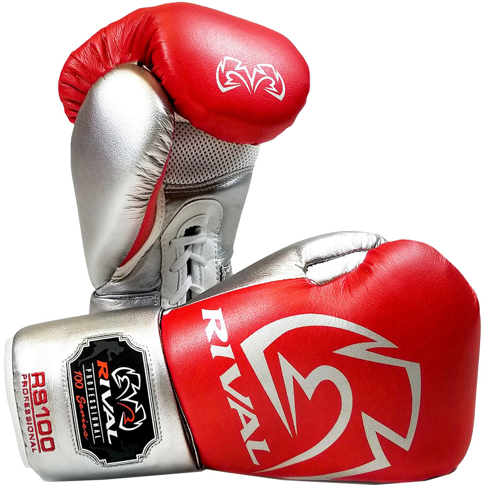 Rival RS100 Professional Red/Silver Sparring Gloves at FightHQ