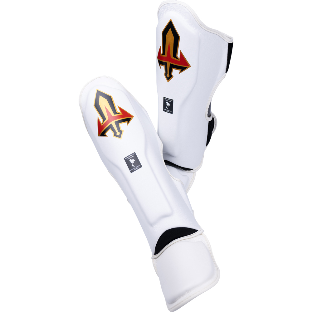 Arwut Fight Gear White Leather Shin Guards at FightHQ
