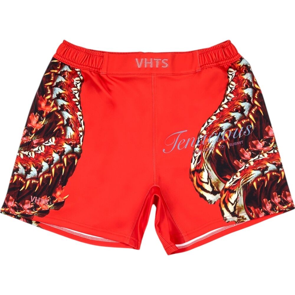 VHTS Trippy Tiger Series Tenacious Red Combat Shorts at FightHQ