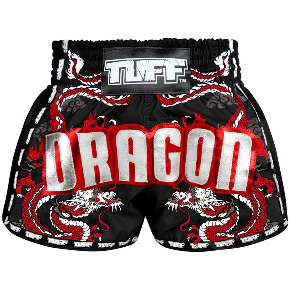 Tuff Chinese Dragon Black Retro Muay Thai Shorts at FightHQ