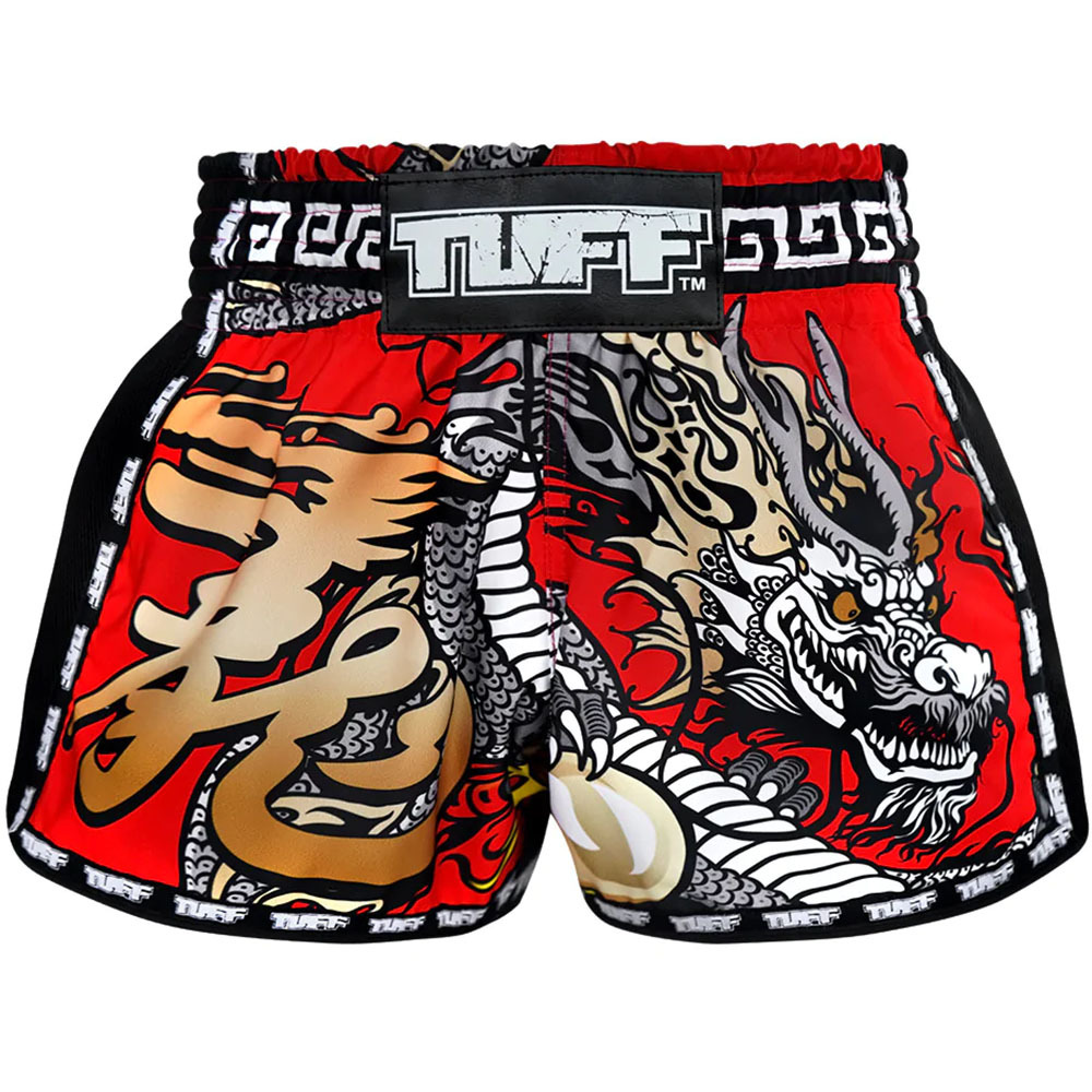 Tuff Chinese Dragon Retro Red Muay Thai Shorts at FightHQ