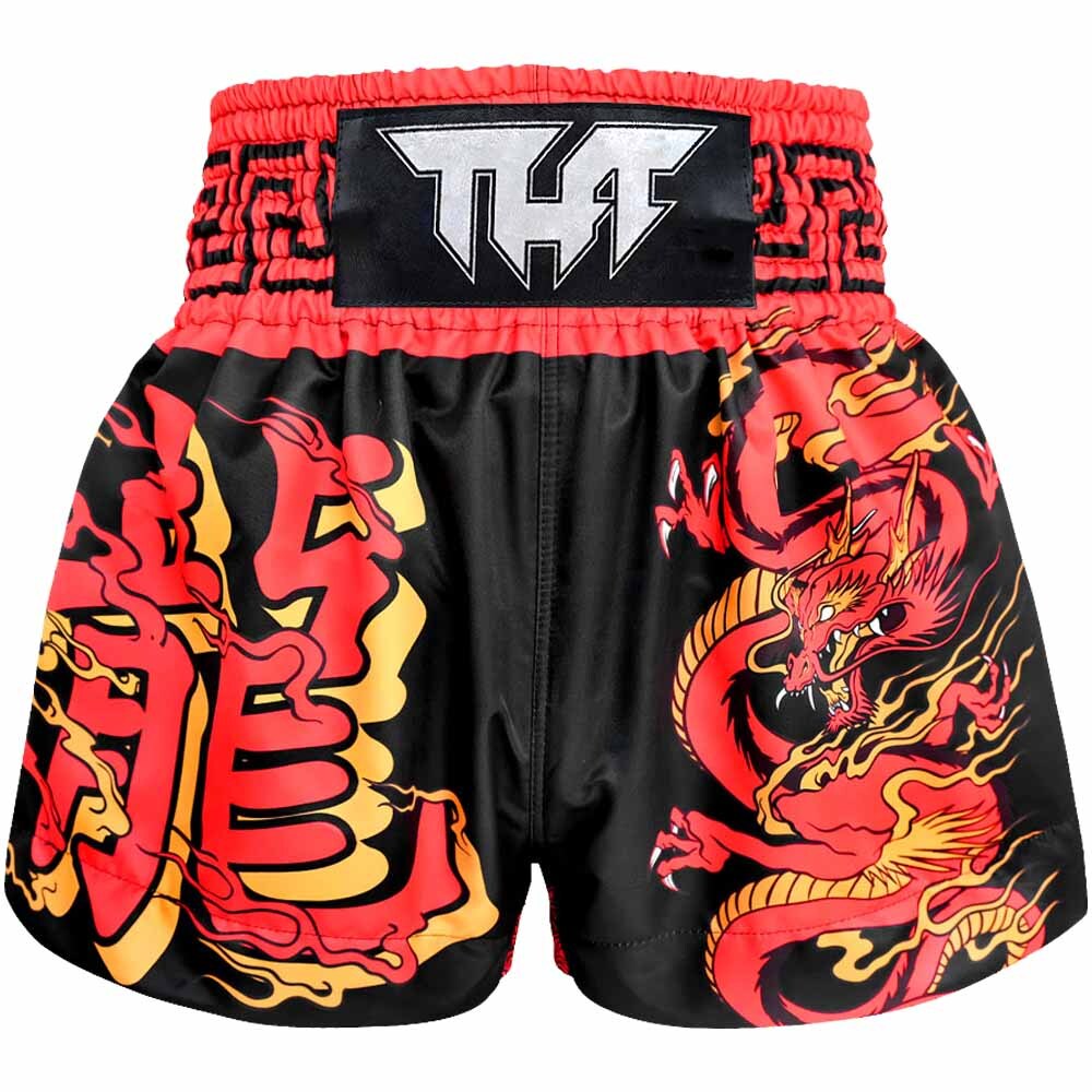 Tuff Chinese Dragon Black/Red Thai Boxing Shorts at FightHQ