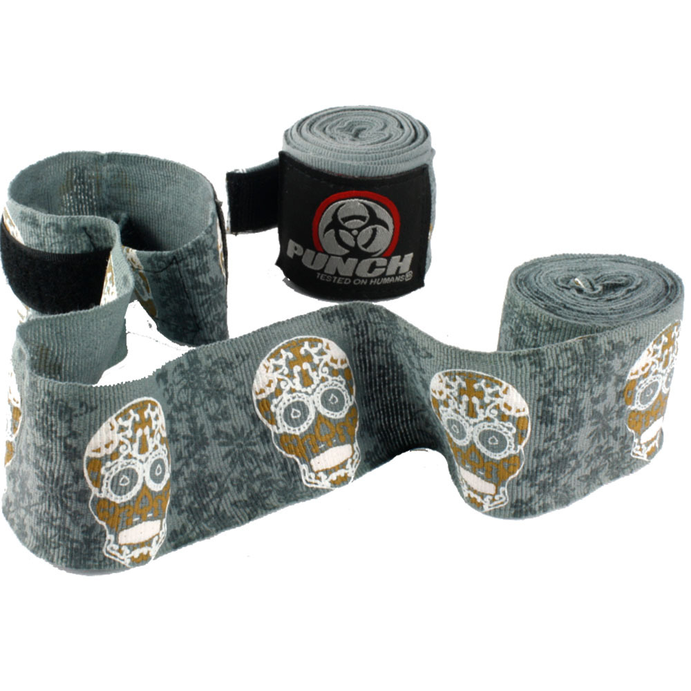 Punch Urban Grey/Gold Skull Art 4M Hand Wraps at FightHQ