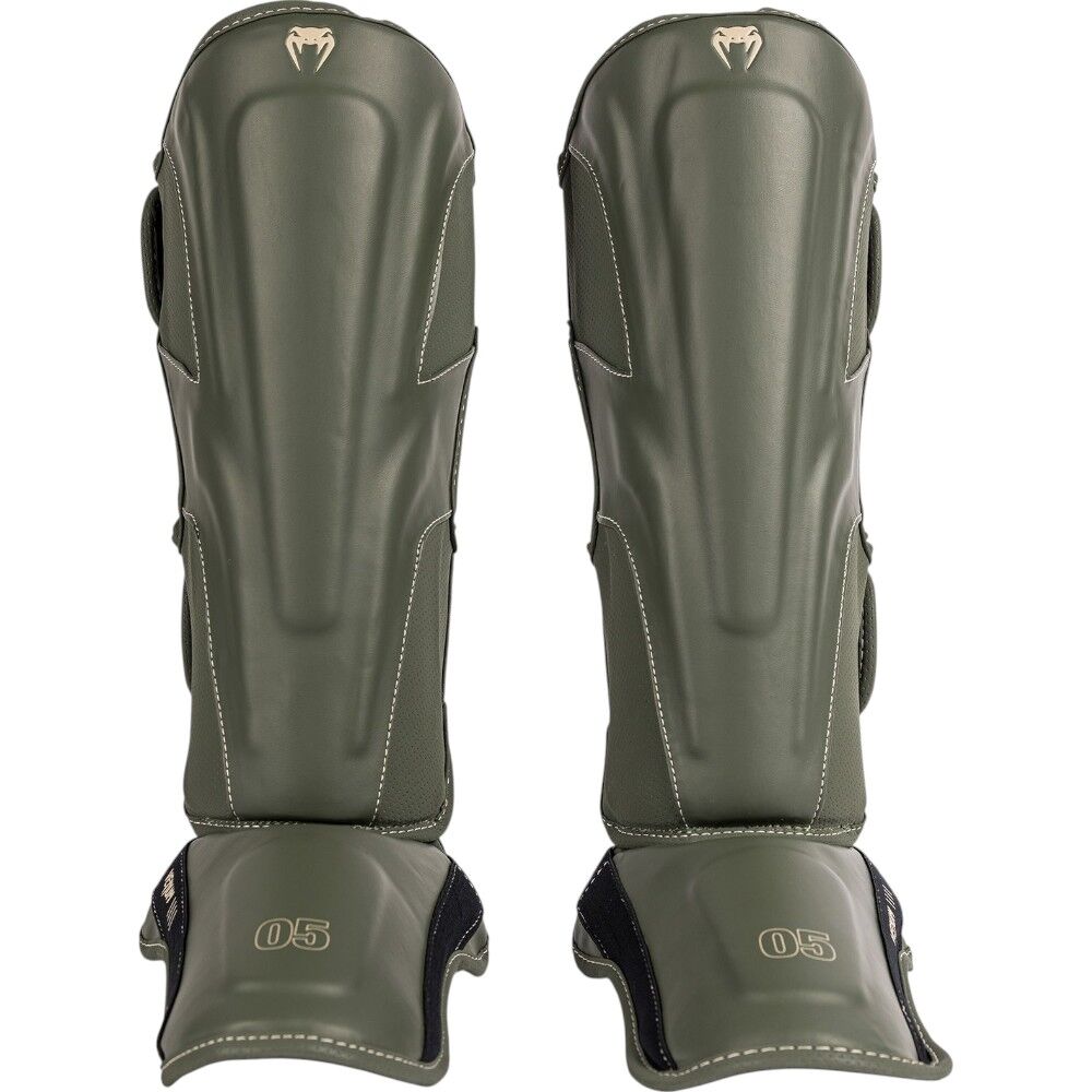 Venum Impact Evo Military Green Shin Guards at FightHQ