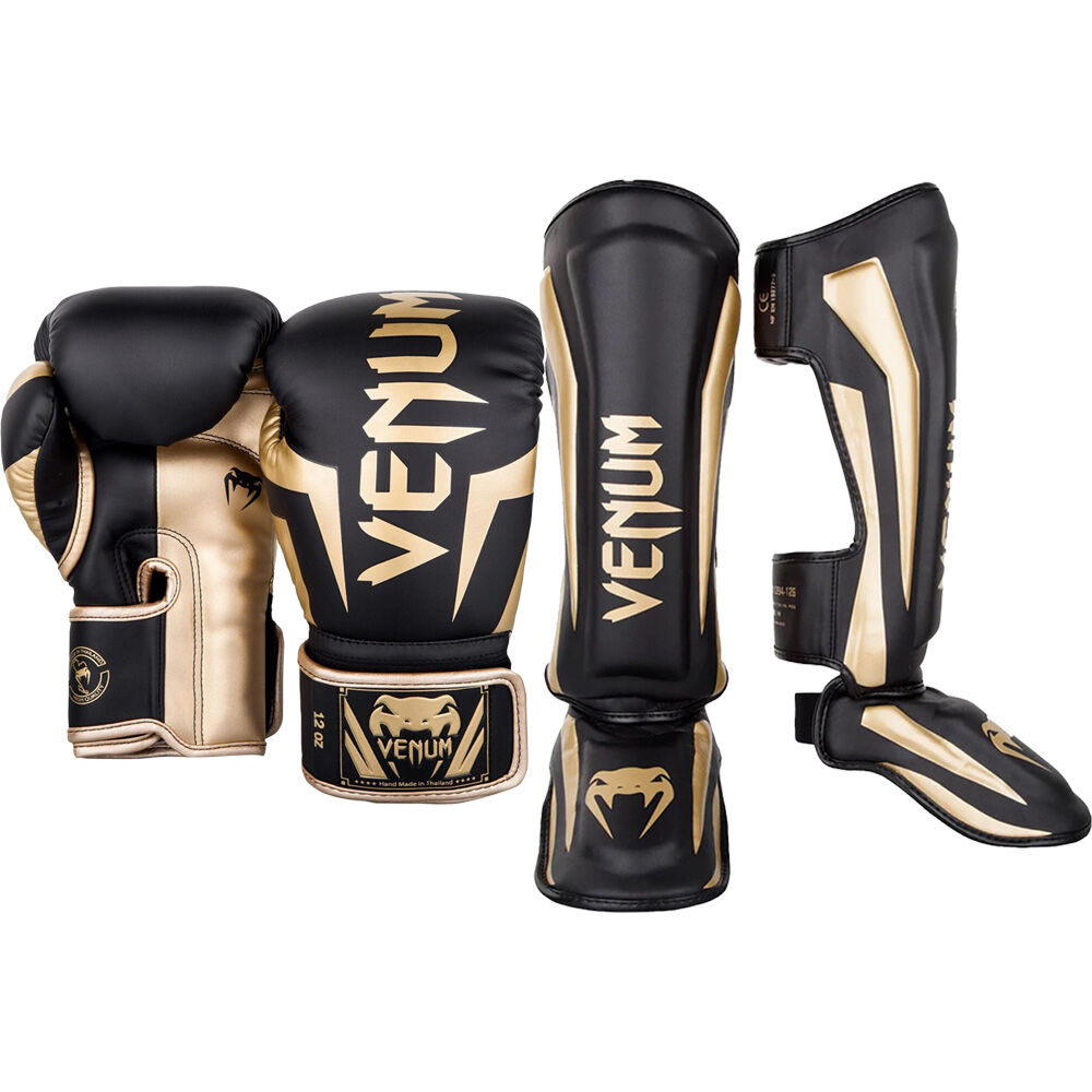 Venum Elite Black/Gold Sparring Kit at FightHQ
