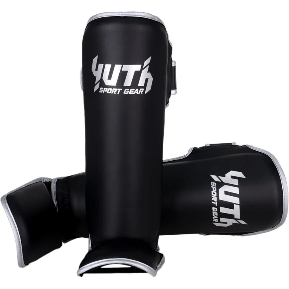 Yuth Gold Line Black/Silver Shin Guards at FightHQ